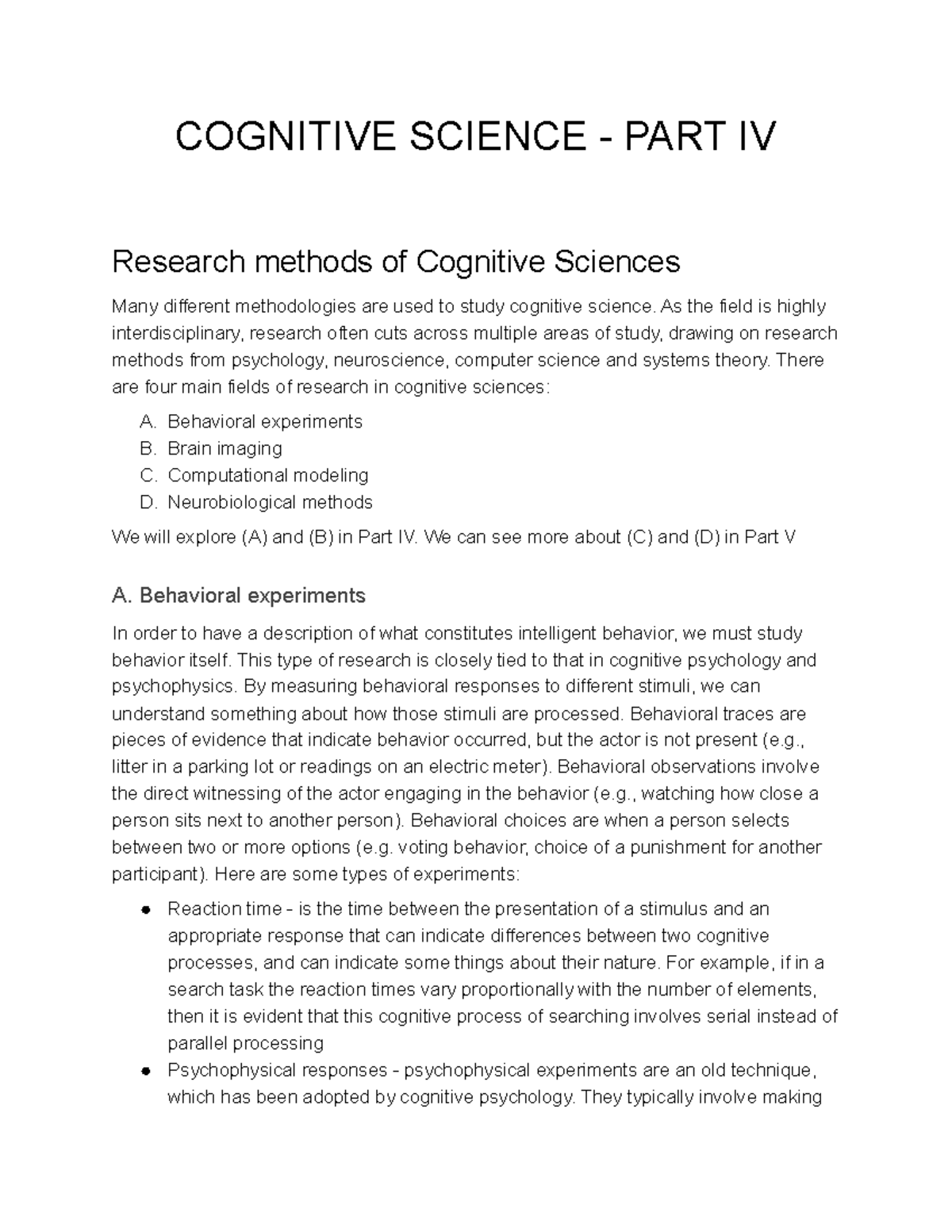 PSYCH 1102 - Introduction to Cognitive Science - Part 4 - COGNITIVE ...