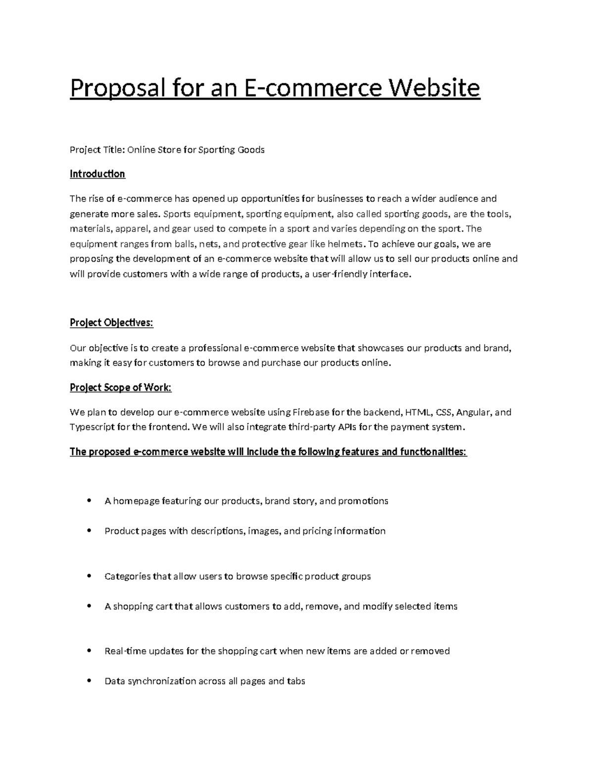 Proposal for an Eco - Proposal for an E-commerce Website Project Title ...