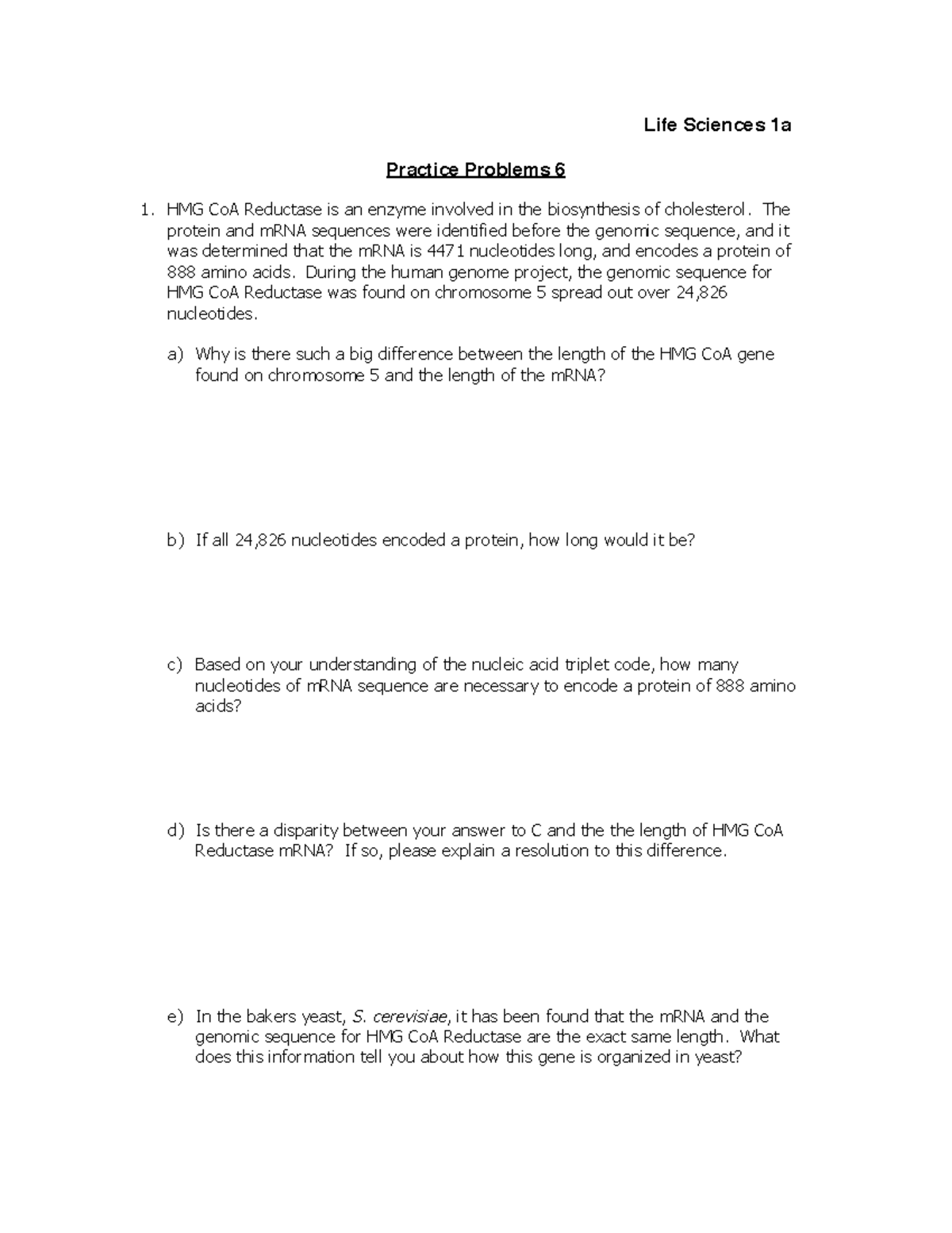 Practical - Practice problems 6 - Life Sciences 1a Practice Problems 6 ...