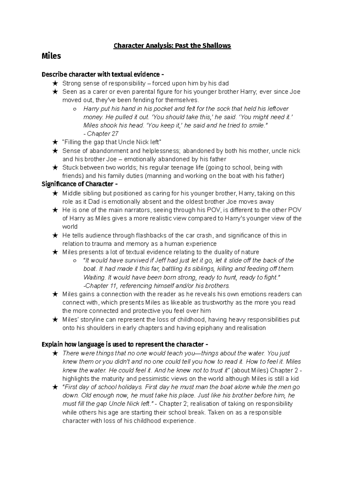 Character Analysis Past the Shallows - Character Analysis: Past the ...