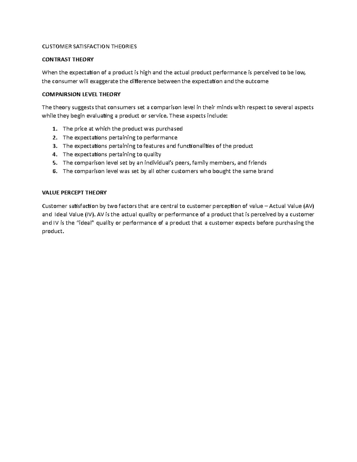 Customer Satisfaction Theories - CUSTOMER SATISFACTION THEORIES ...