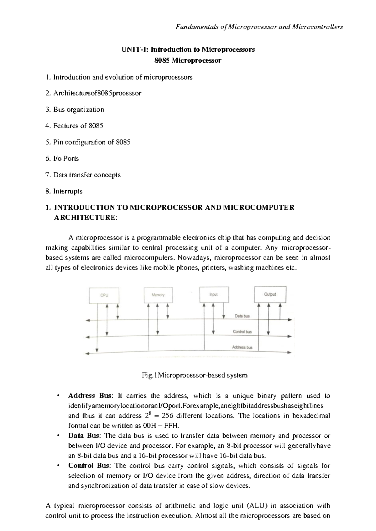Unit1-8085 & 8086 MP - R20 - UNIT-I: Introduction to Microprocessors 8085 Microprocessor - Studocu