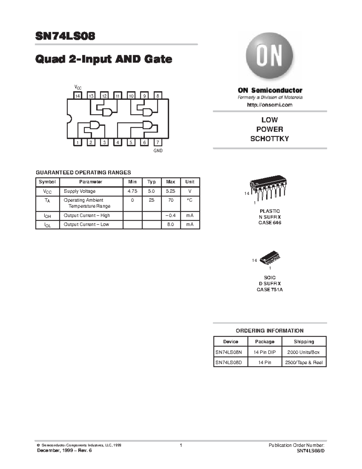 SN74LS08 - fdg - Semiconductor Components Industries, LLC, 1999 ...