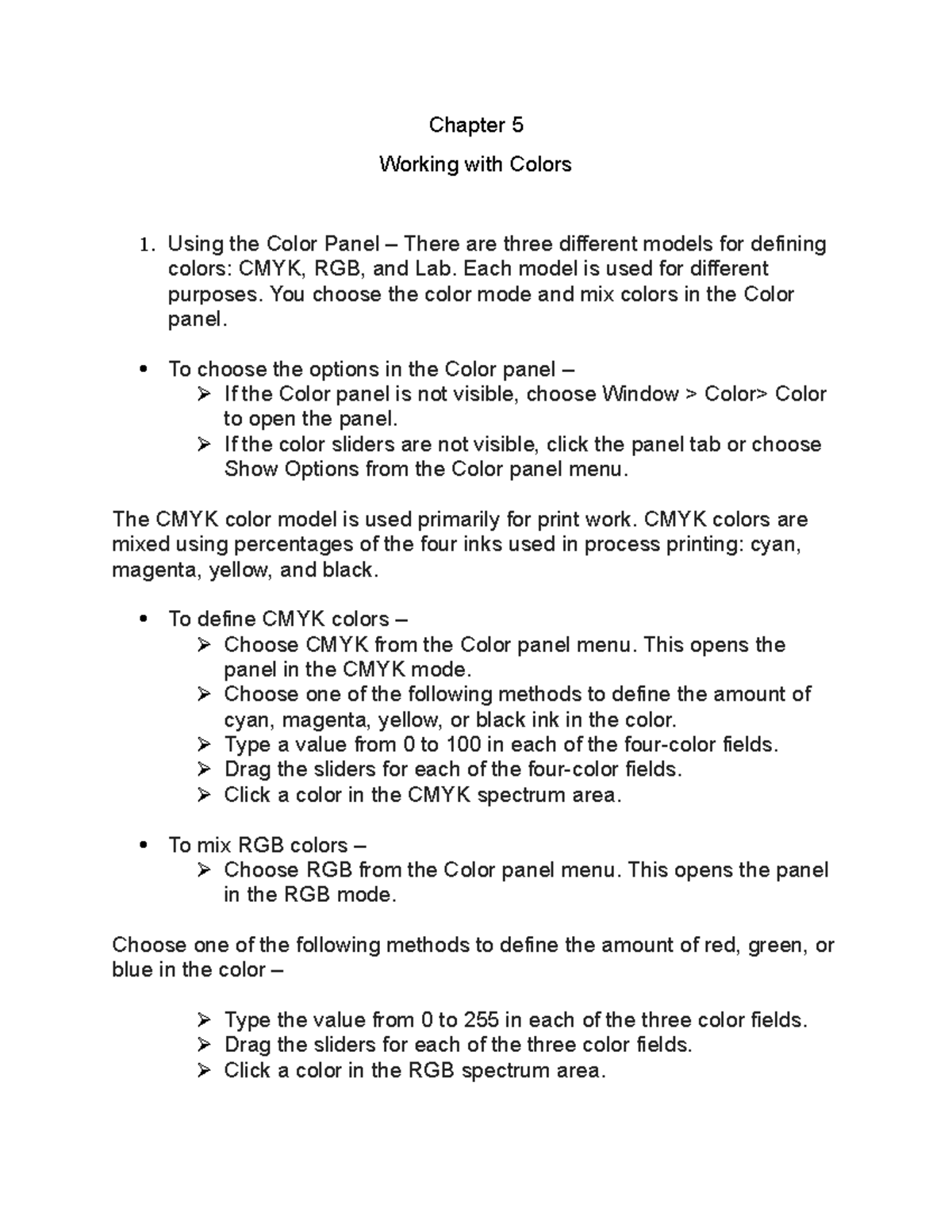 Chapter 5 Working with Color - Chapter 5 Working with Colors Using the ...