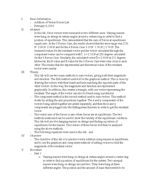 Torque Equilibrium Lab Report - I. Basic Information - Torque Equilibrium Lab - March 29, 2019 ...