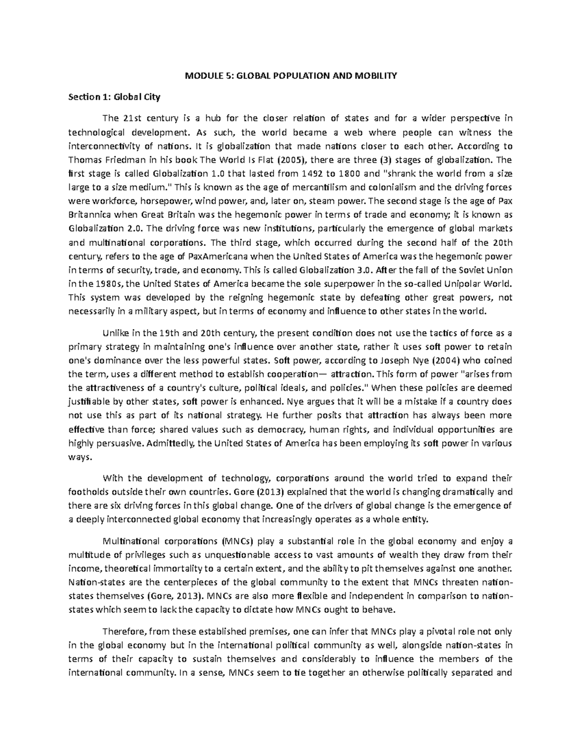 Module 5 global population and mobility - MODULE 5: GLOBAL POPULATION ...