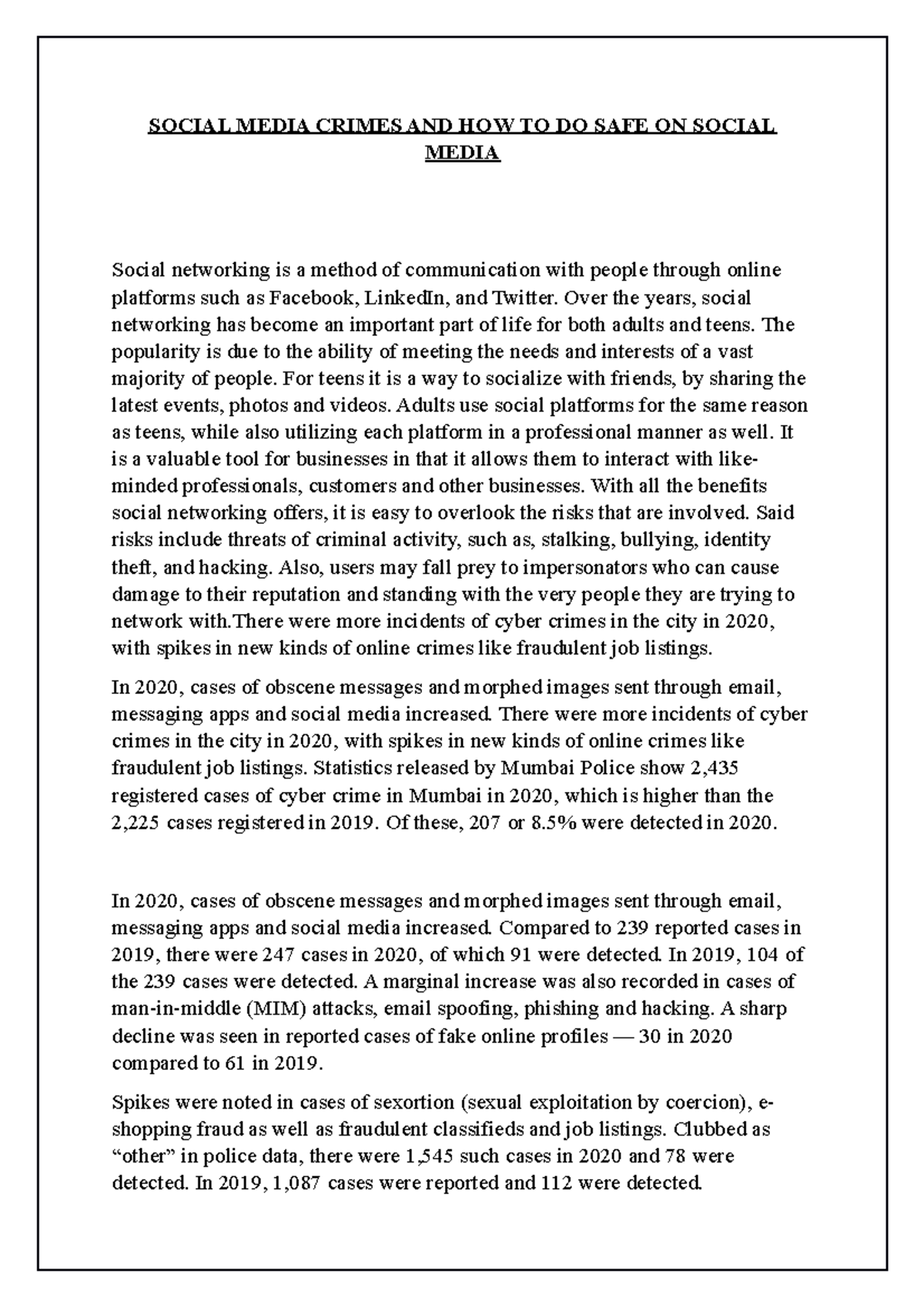 Social Media Crimes AND HOW TO DO SAFE ON Social Media - SOCIAL MEDIA ...