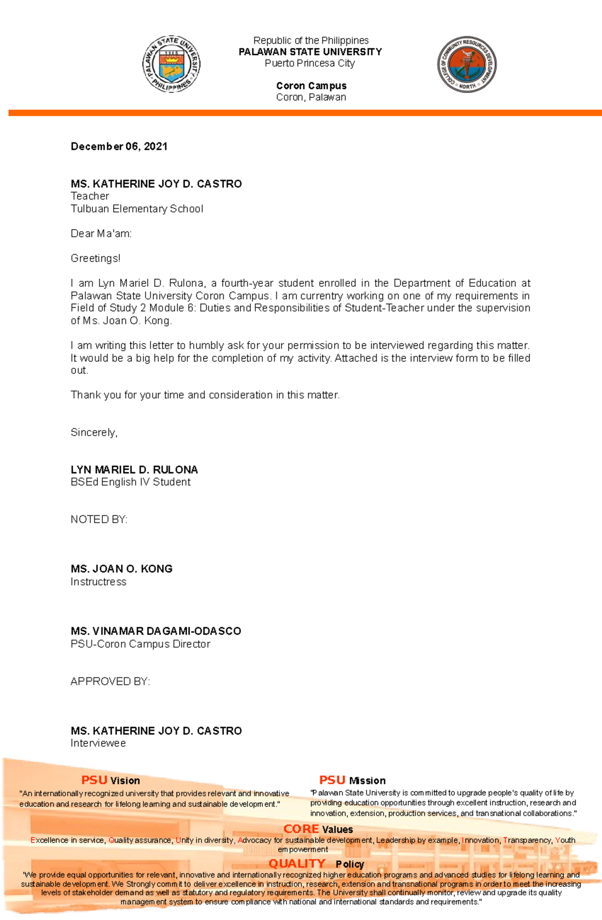 Module 6 Letter - DLP - Republic of the Philippines PALAWAN STATE ...