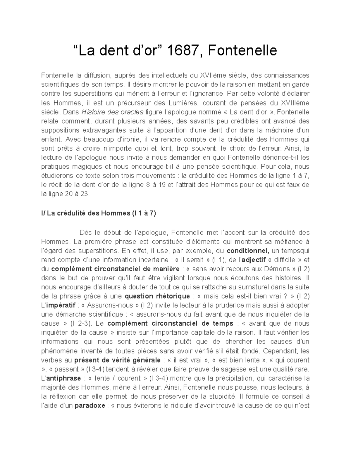 “La dent d’or” 1687, Fontenelle - “La dent d’or” 1687, Fontenelle Fontenelle la diffusion ...