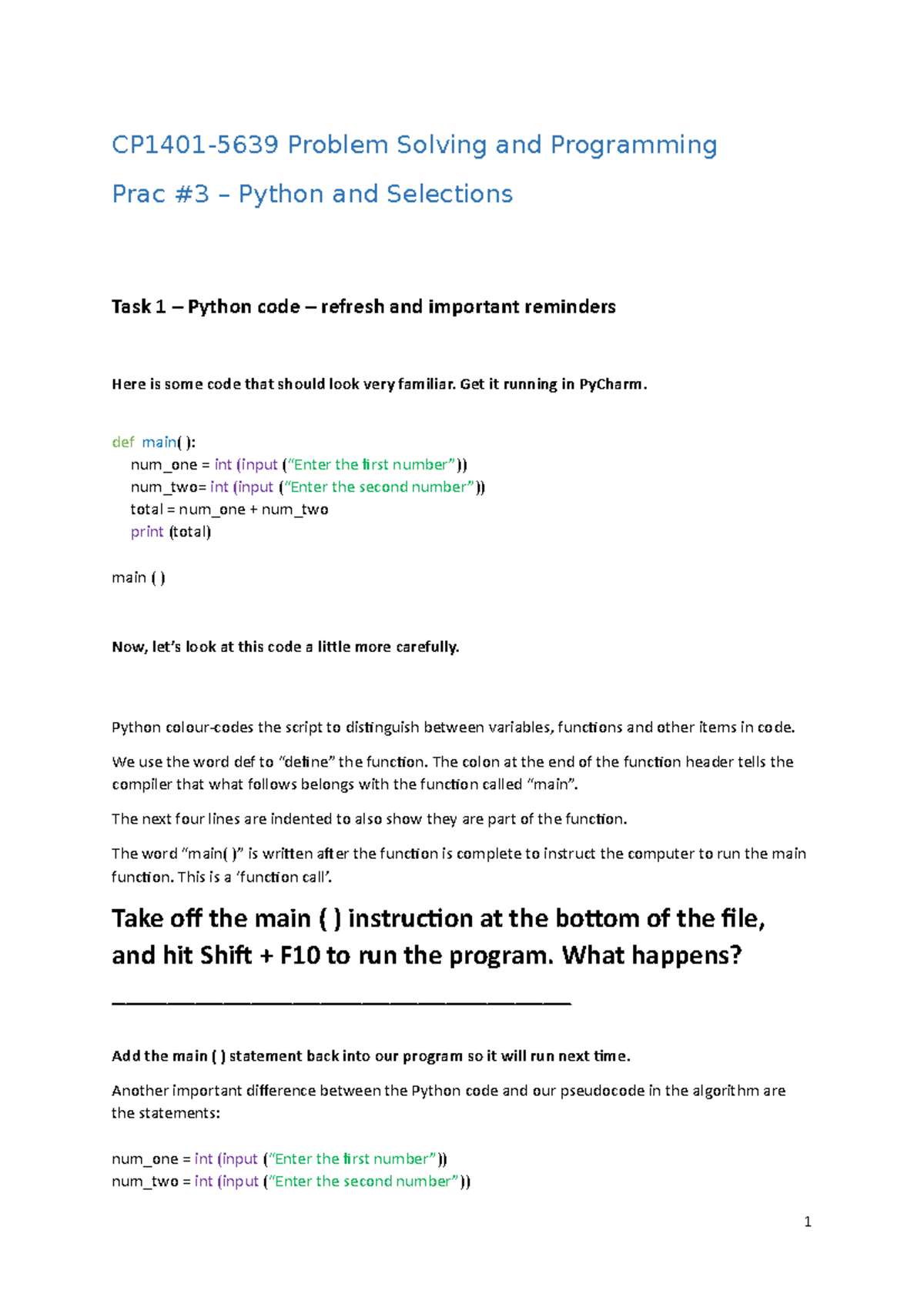 Word file practical 3 - sql - CP1401-5639 Problem Solving and Programming Prac #3 – Python and ...