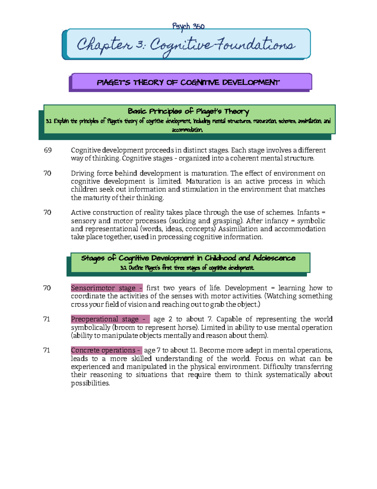 Chapter 3 Cognitive Foundations Notes - Psych 350 Chapter 3: Cognitive ...