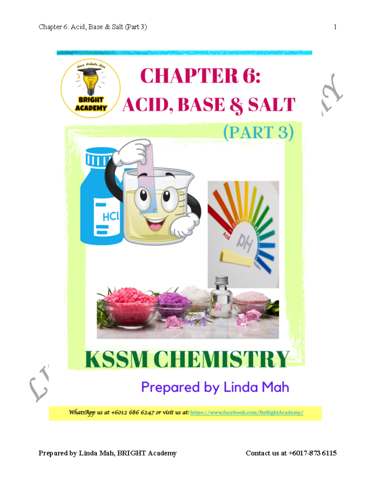 Chap 6 Acid Base n Salt Part 3 - SALTS What is salt? Two types of salts (based on solubility ...