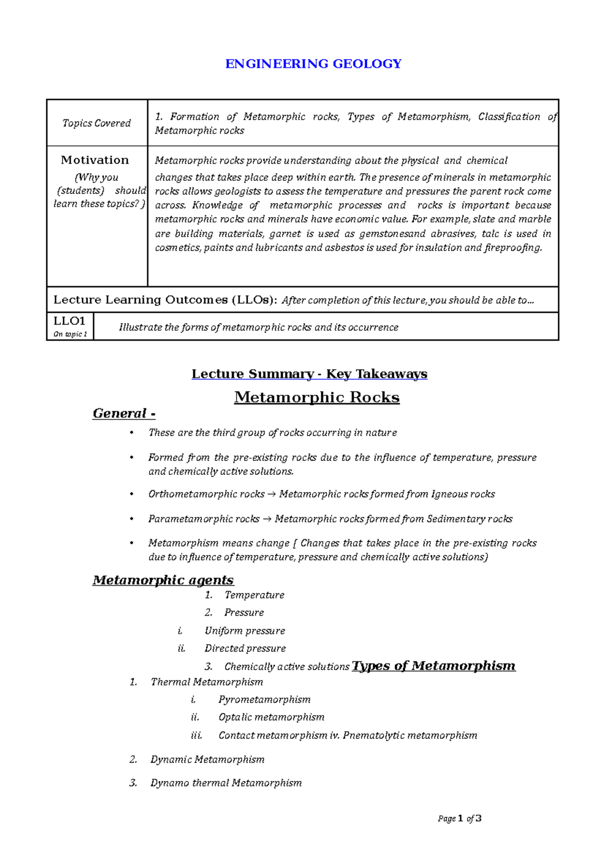 Formation, Types, Classification of Metamorphic rocks - ENGINEERING ...