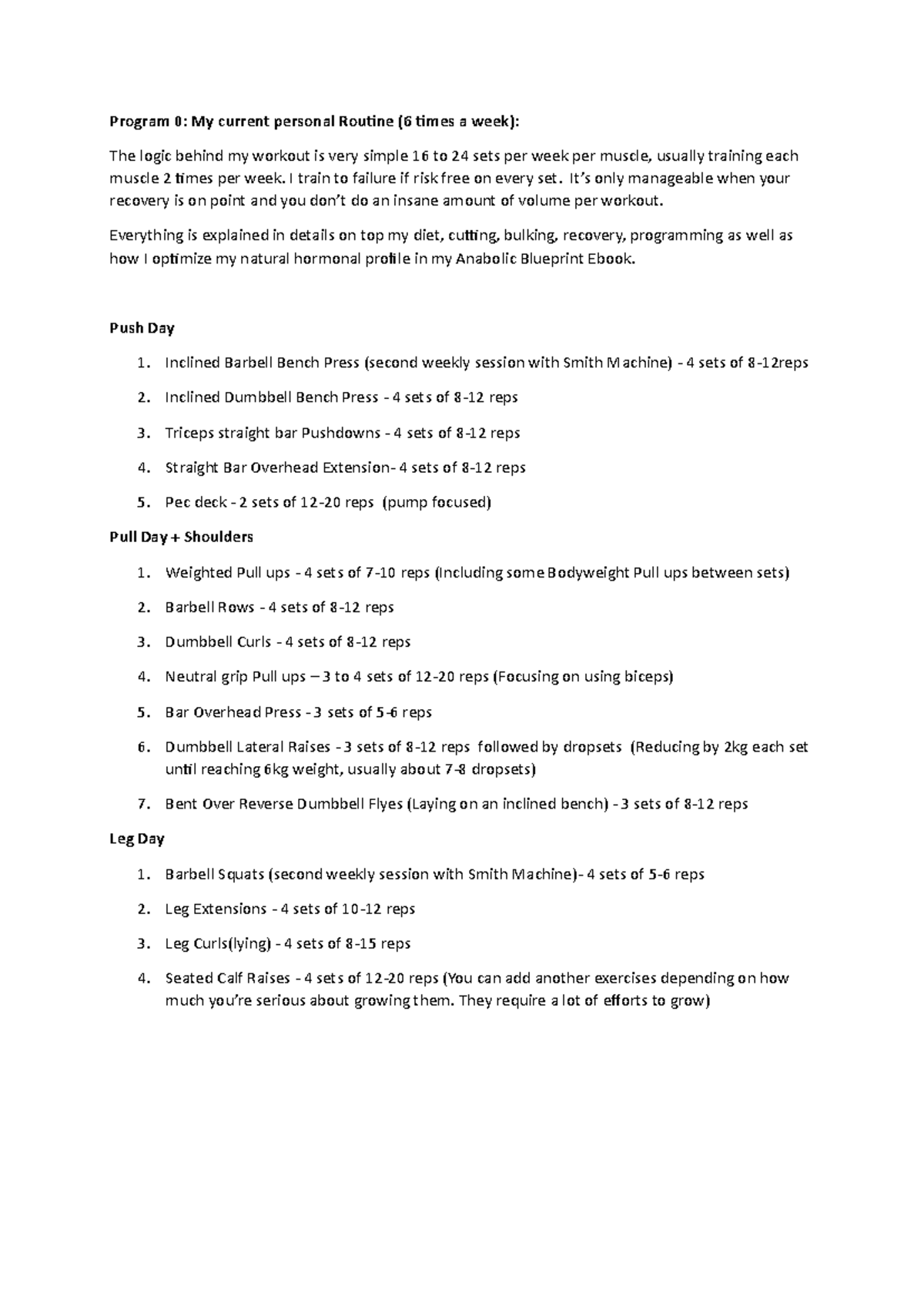 Personal Routine 2 free programs - Program 0: My current personal ...