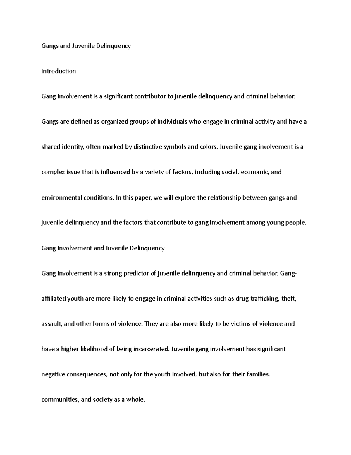 CT15 - notes - Gangs and Juvenile Delinquency Introduction Gang ...