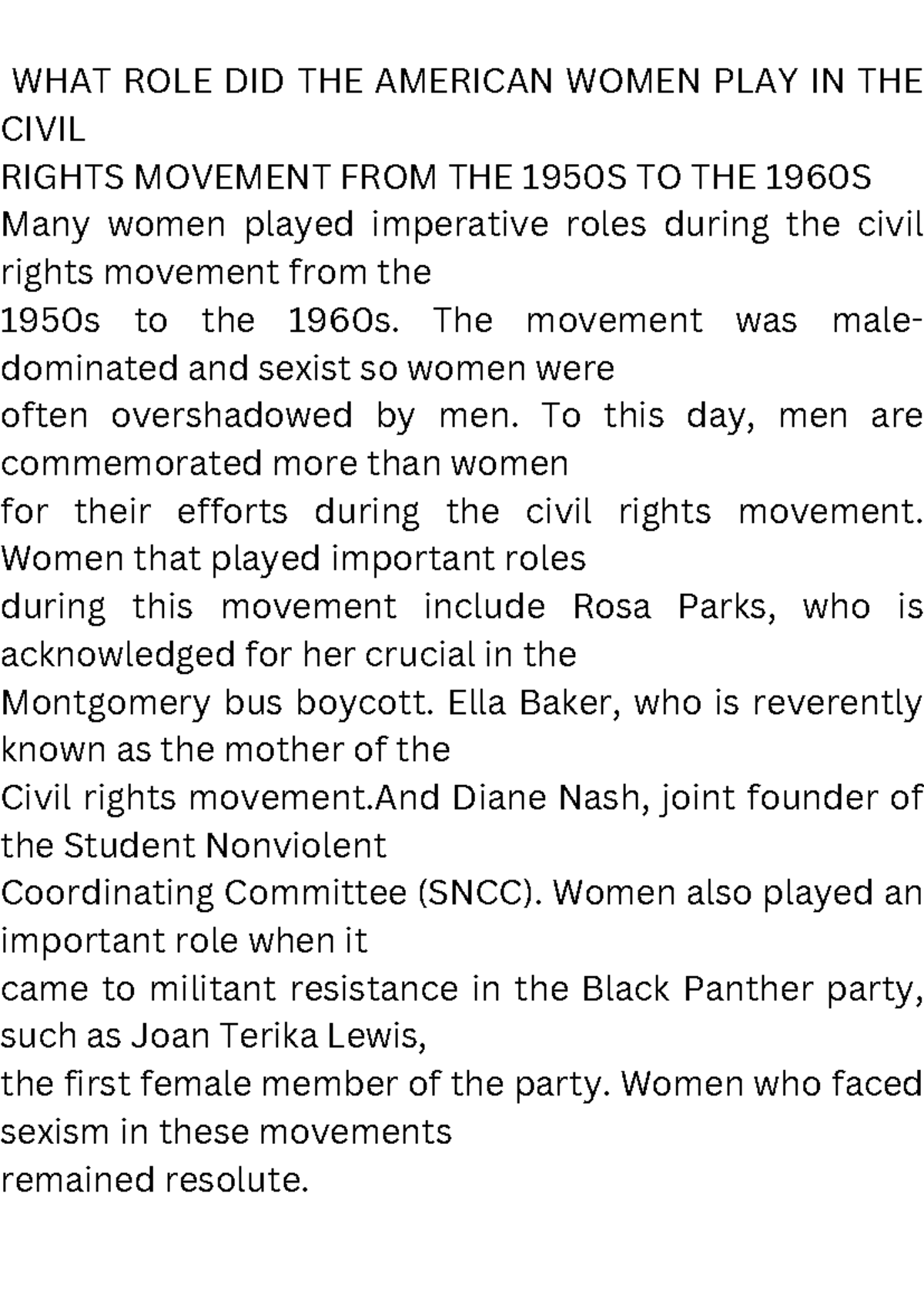 what role did women play in the civil rights movement - WHAT ROLE DID ...