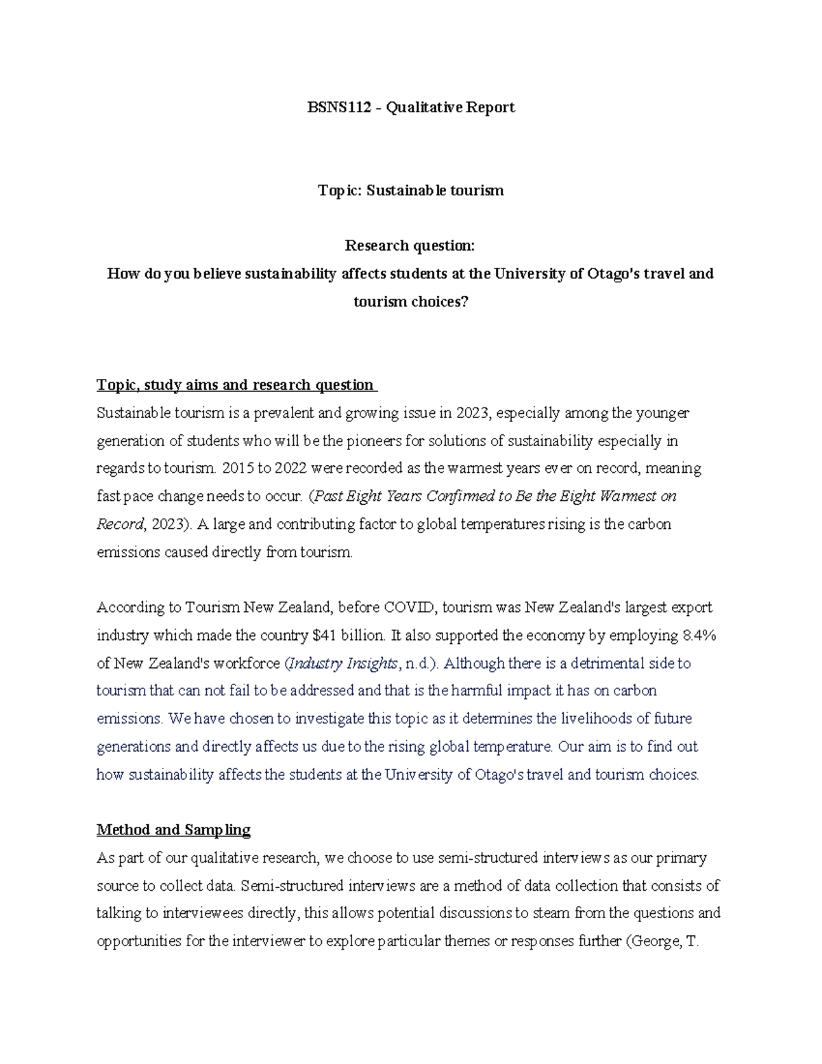 Qualitative Report - BSNS112 - Qualitative Report Topic: Sustainable ...