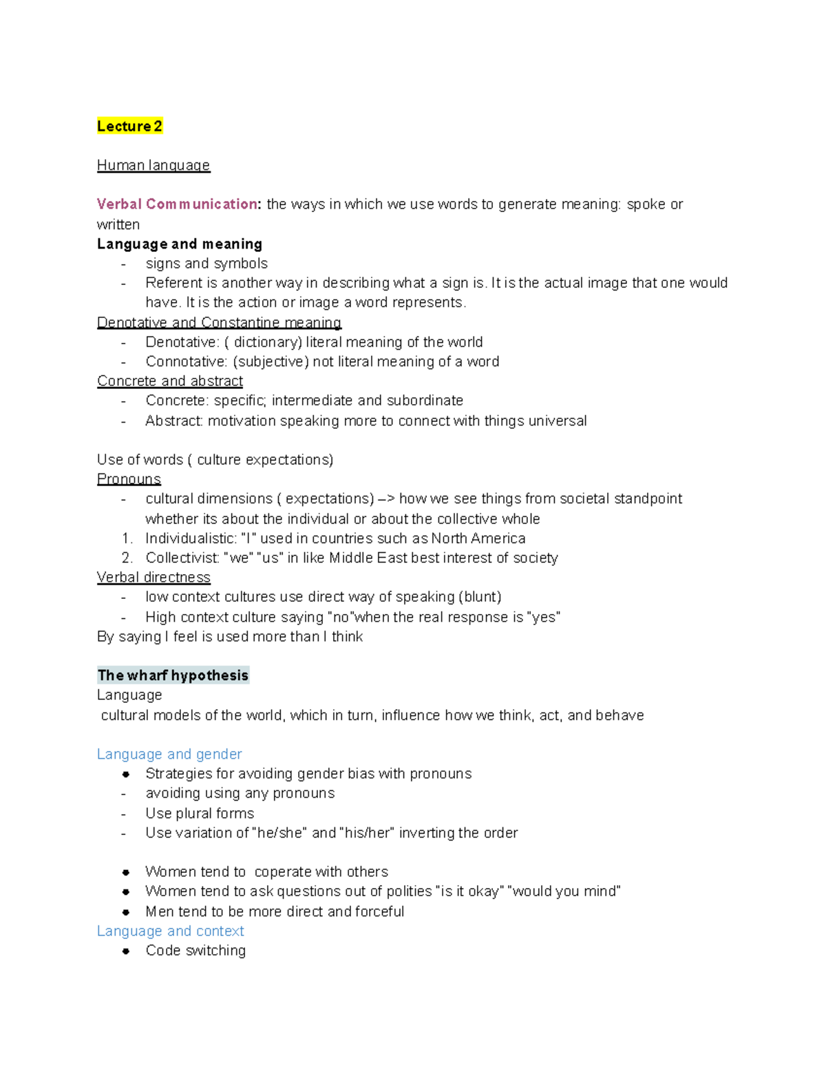 Module 1 lecture 2 hsss 2102 - Lecture 2 Human language Verbal Communication: the ways in which ...