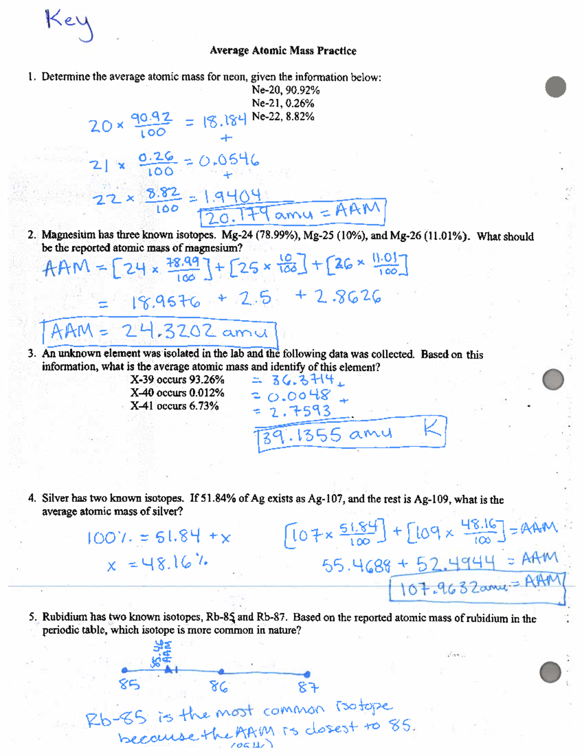 KEY-+Average+Atomic+Mass+Back+of+Notes+Practice - BIOL 102 - Studocu