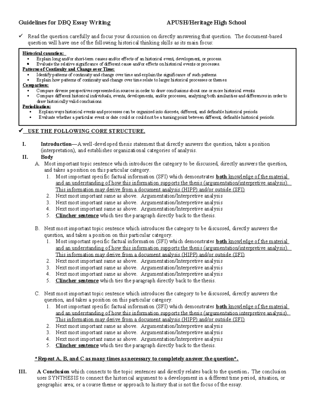 Guidelines and core structure for dbq-2016 - Guidelines for DBQ Essay ...