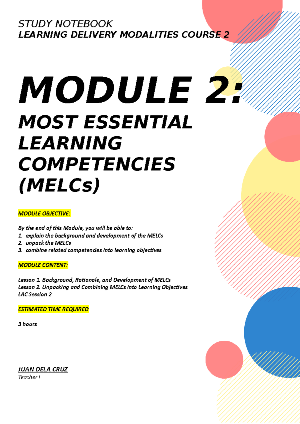 Module 2 Study Notebook - STUDY NOTEBOOK LEARNING DELIVERY MODALITIES ...