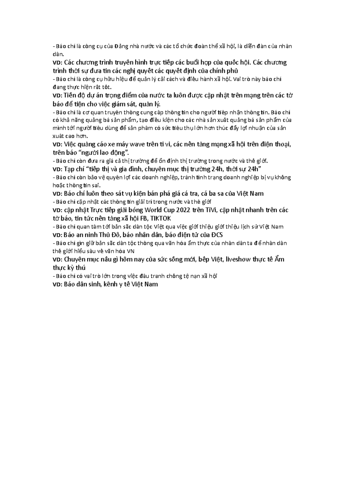 Ví dụ vai trò báo chí - jgjgj - Báo chí là công c ụ c a Đ ng nhà nủ ả ước và các t ổ ch c đoàn ...