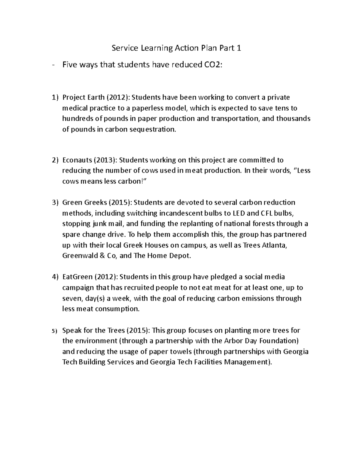 SLA Plan Part 1 - Major assignment for the course. - Service Learning ...