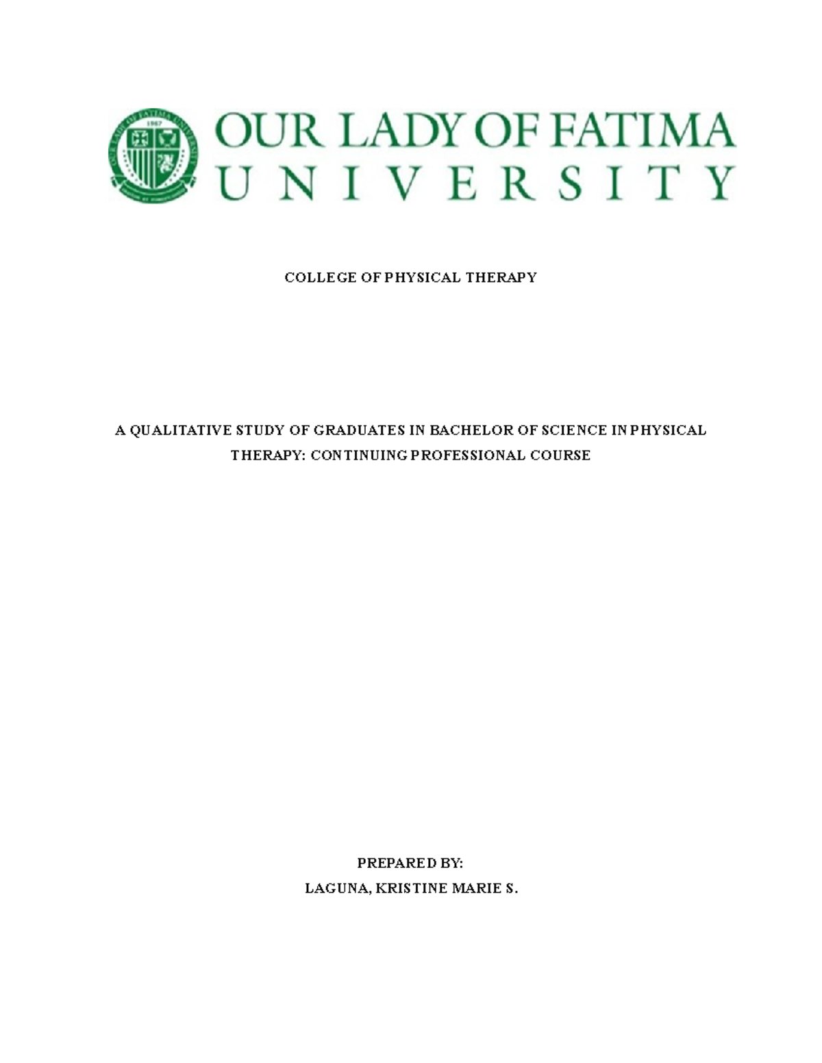 Research Introduction - COLLEGE OF PHYSICAL THERAPY A QUALITATIVE STUDY ...