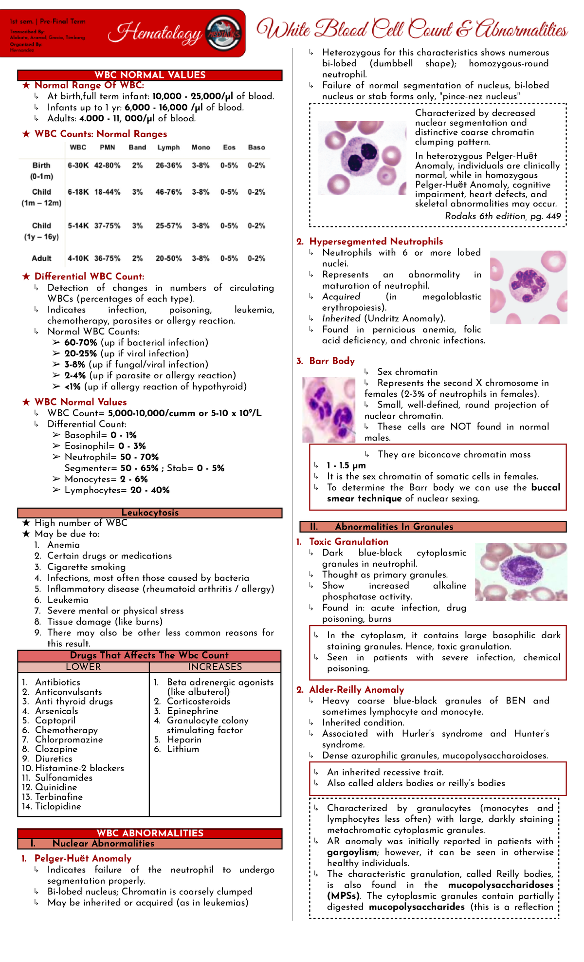 Hema Lec 2 WBC Count Abnormalities WBC NORMAL VALUES Normal Range