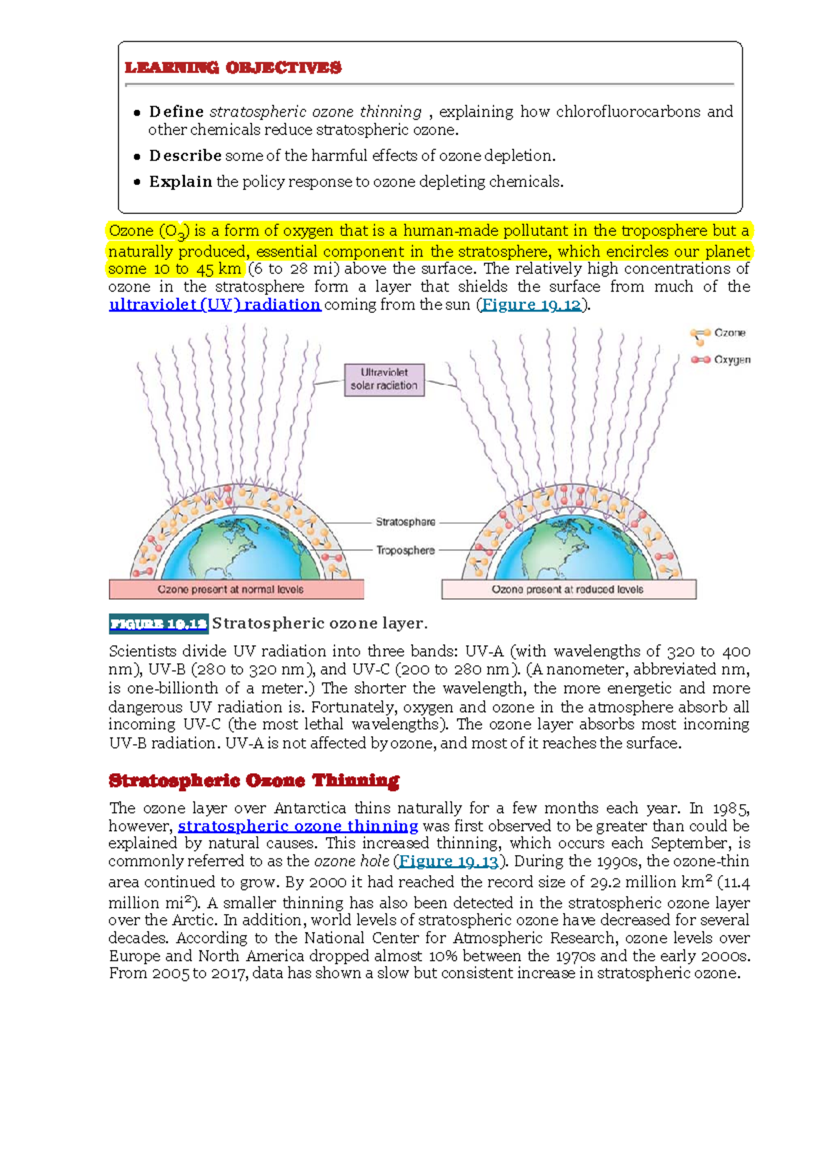 Ozone - LEARNING OBJECTIVES Define stratospheric ozone thinning , explaining how ...