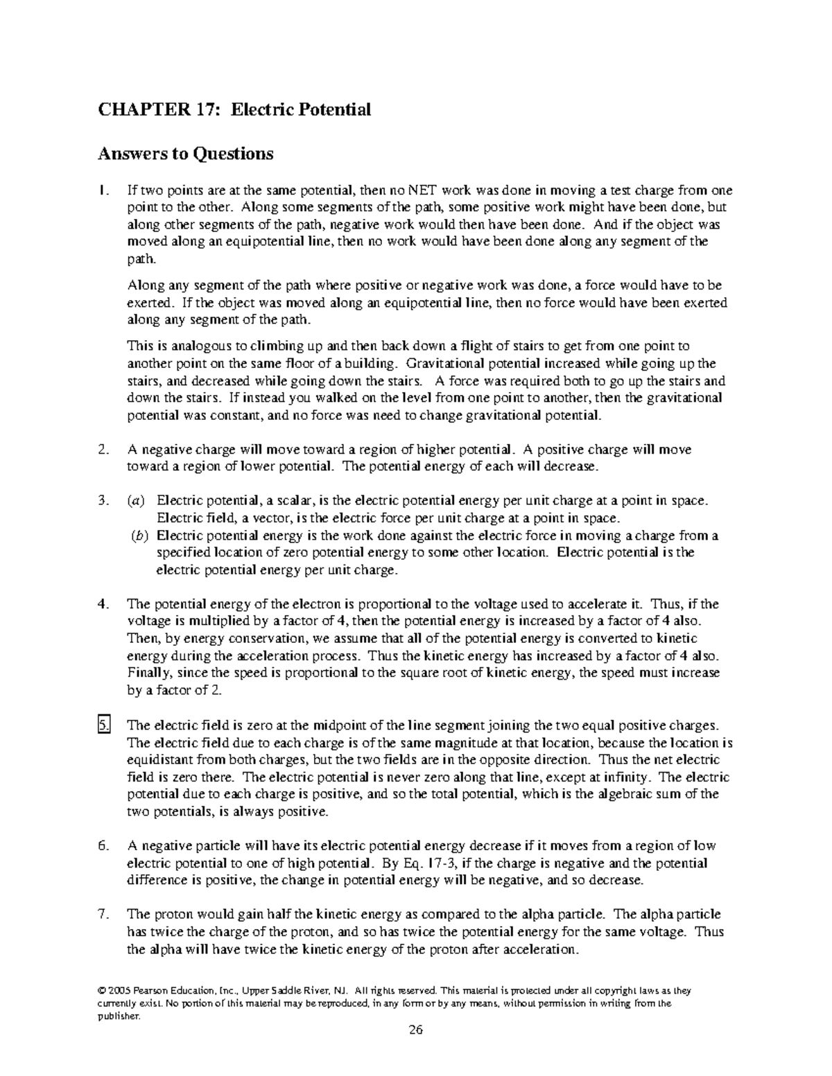 CHAPTER 17: Electric Potential - © 2005 Pearson Education, Inc., Upper ...