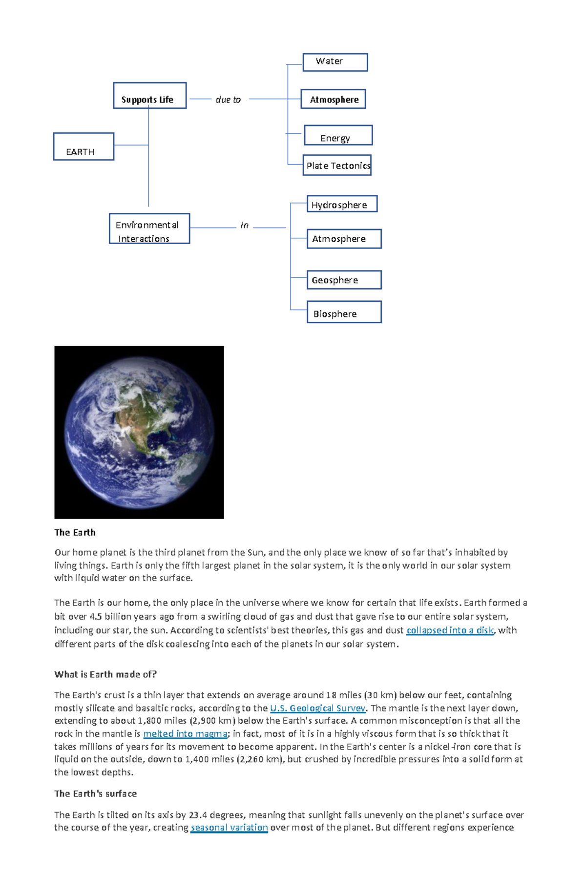 Earth Sci notes for StudentsEarth Science - Water Supports Life due to ...