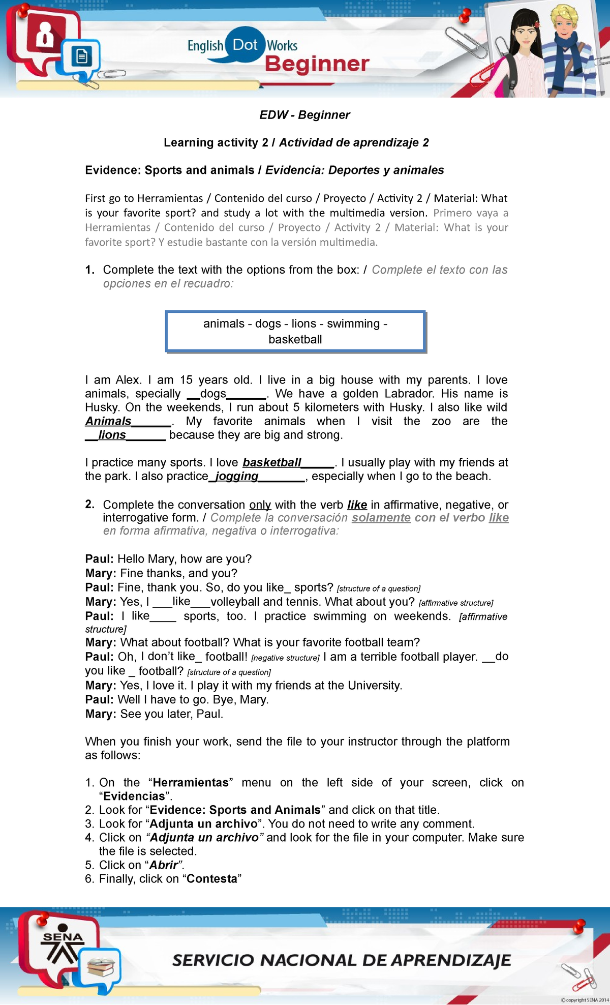 Evidence EDW Beginner - Sports and Animals FCH - EDW - Beginner ...