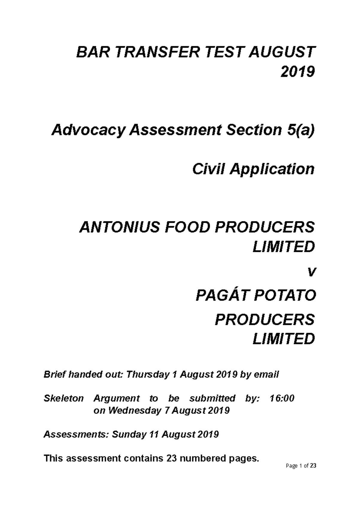 BTT Civil Assessment brief Aug 19-converted - Page 1 of 23 BAR TRANSFER ...