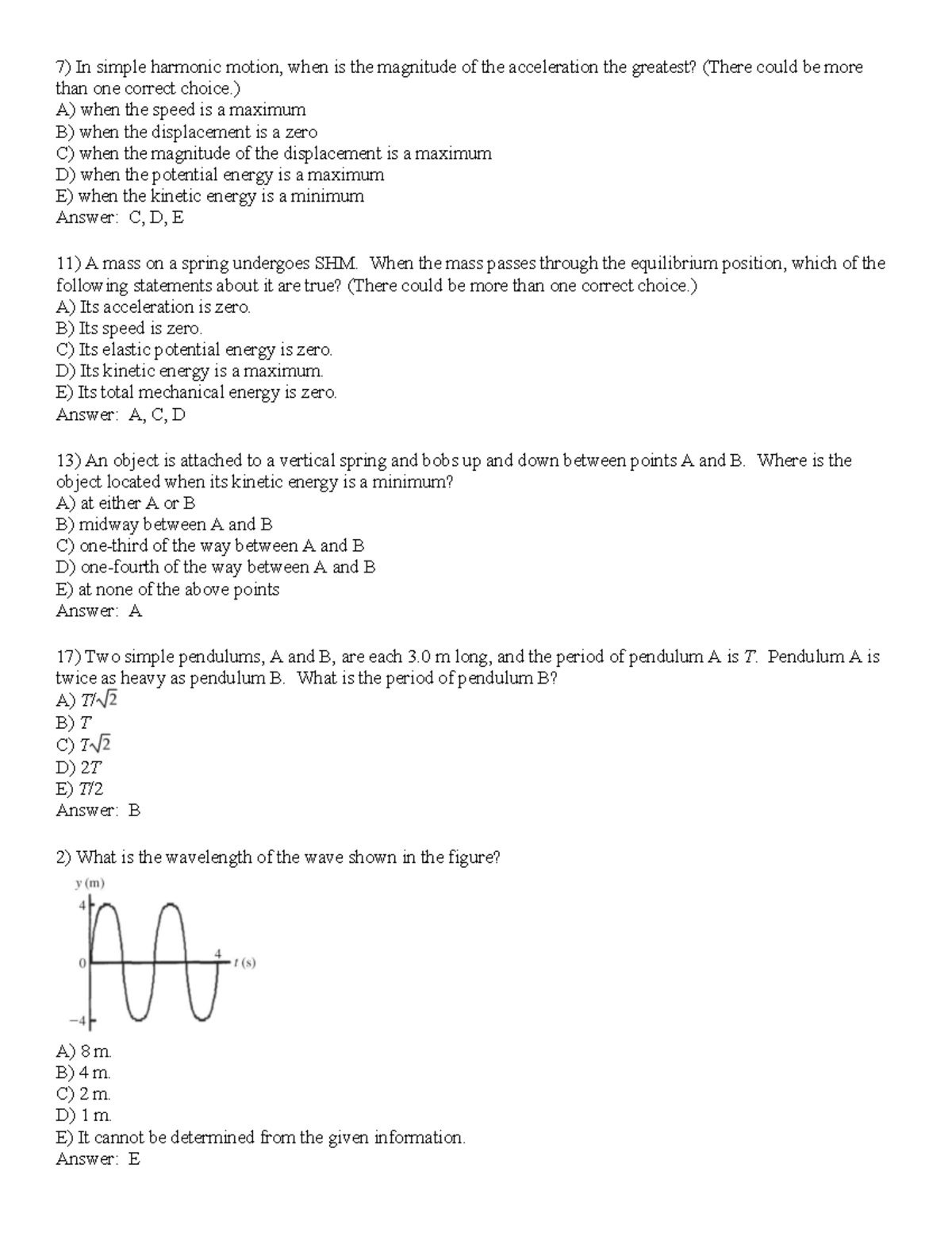 Final Exam Multiple Choice Questions And Answers - In simple harmonic ...