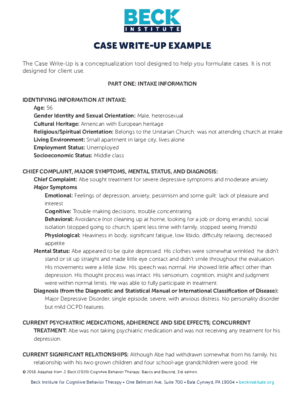 Abes Case Write Up - Doc - CASE WRITE-UP EXAMPLE PART ONE: INTAKE ...