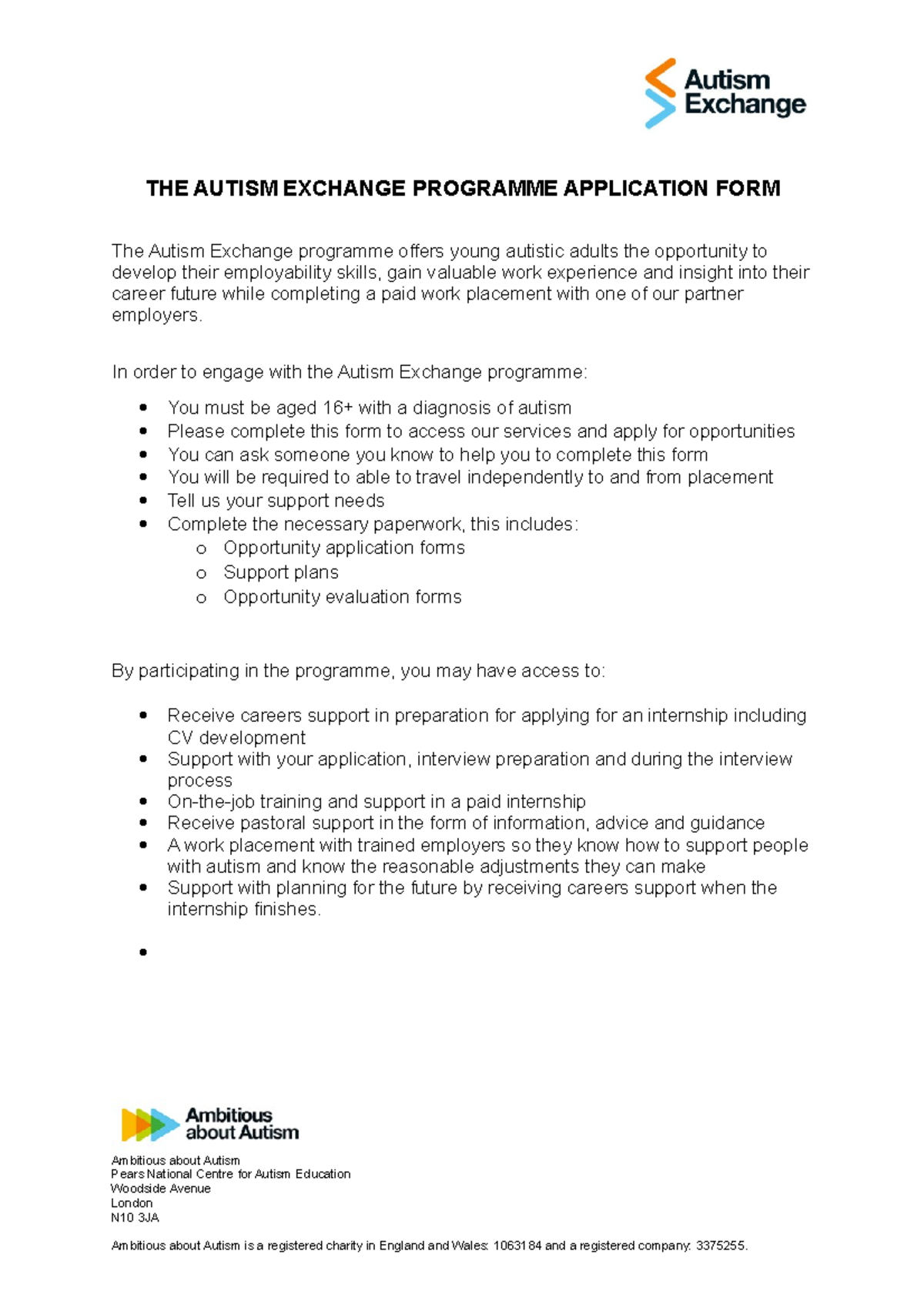Autism exchange registration form nov 2021 - THE AUTISM EXCHANGE ...