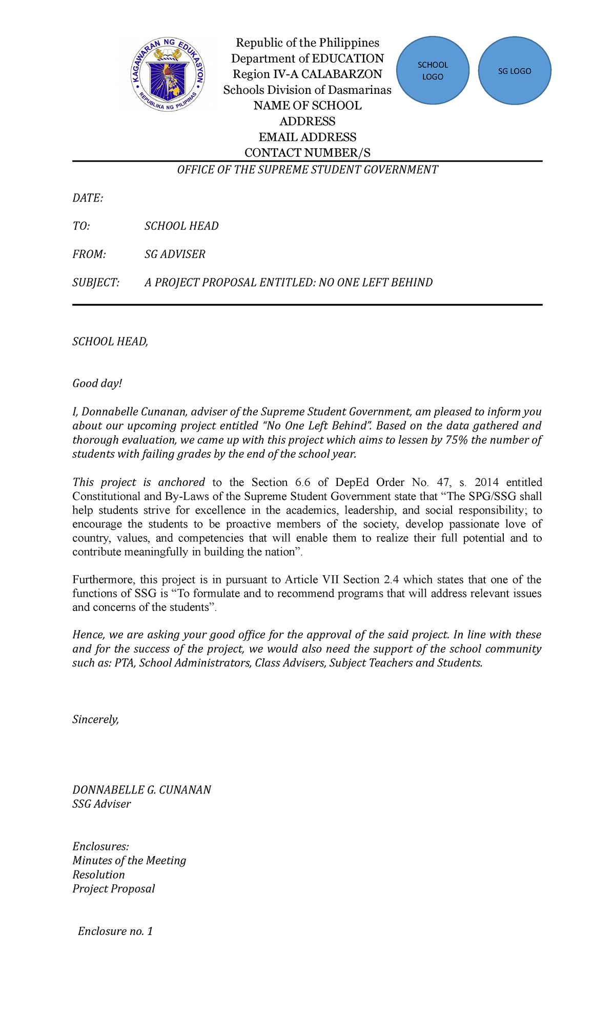 YF SG Blank Project Proposal Template for the City Schools - Department ...