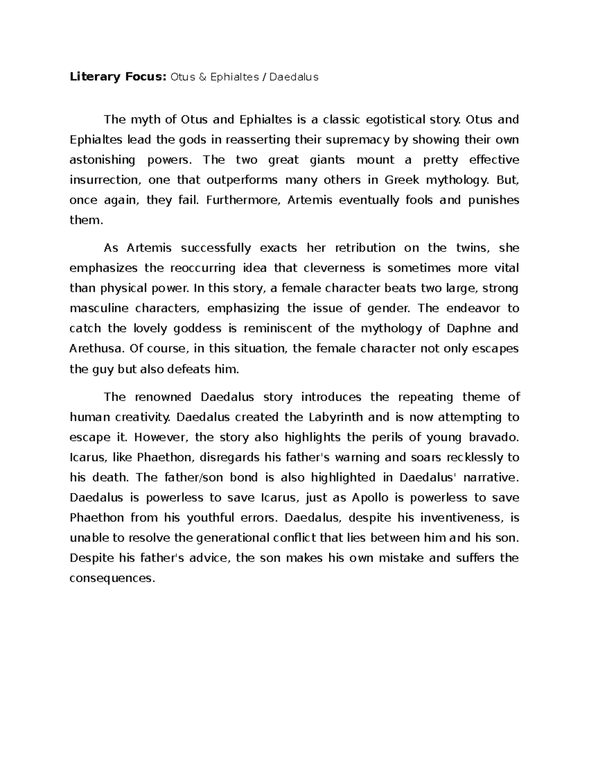 1 Literary Focus Otus & Ephialtes Daedalus - Literary Focus: Otus ...
