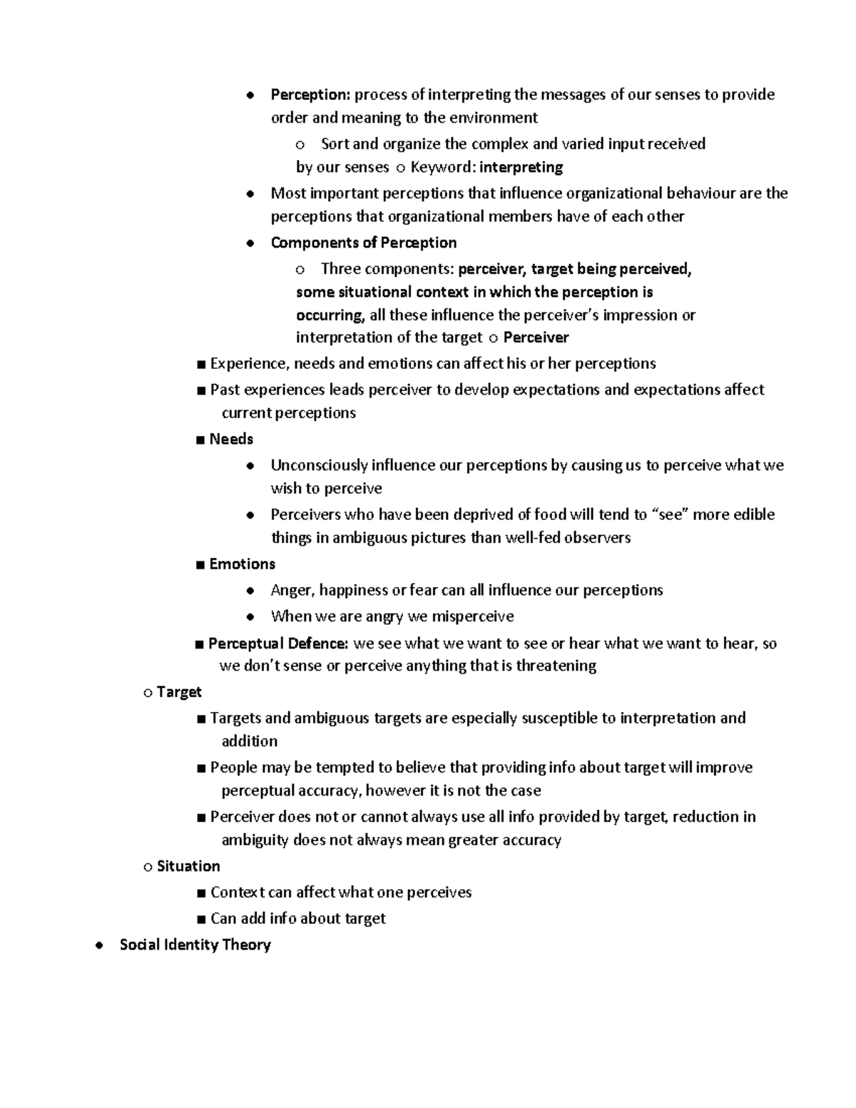 BU288 Notes 15-20 - Perception: process of interpreting the messages of ...