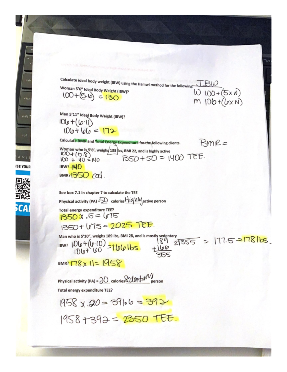 Chapter 7 and Chapter 15 - tab Calculate ideal body weight (IBW) using ...
