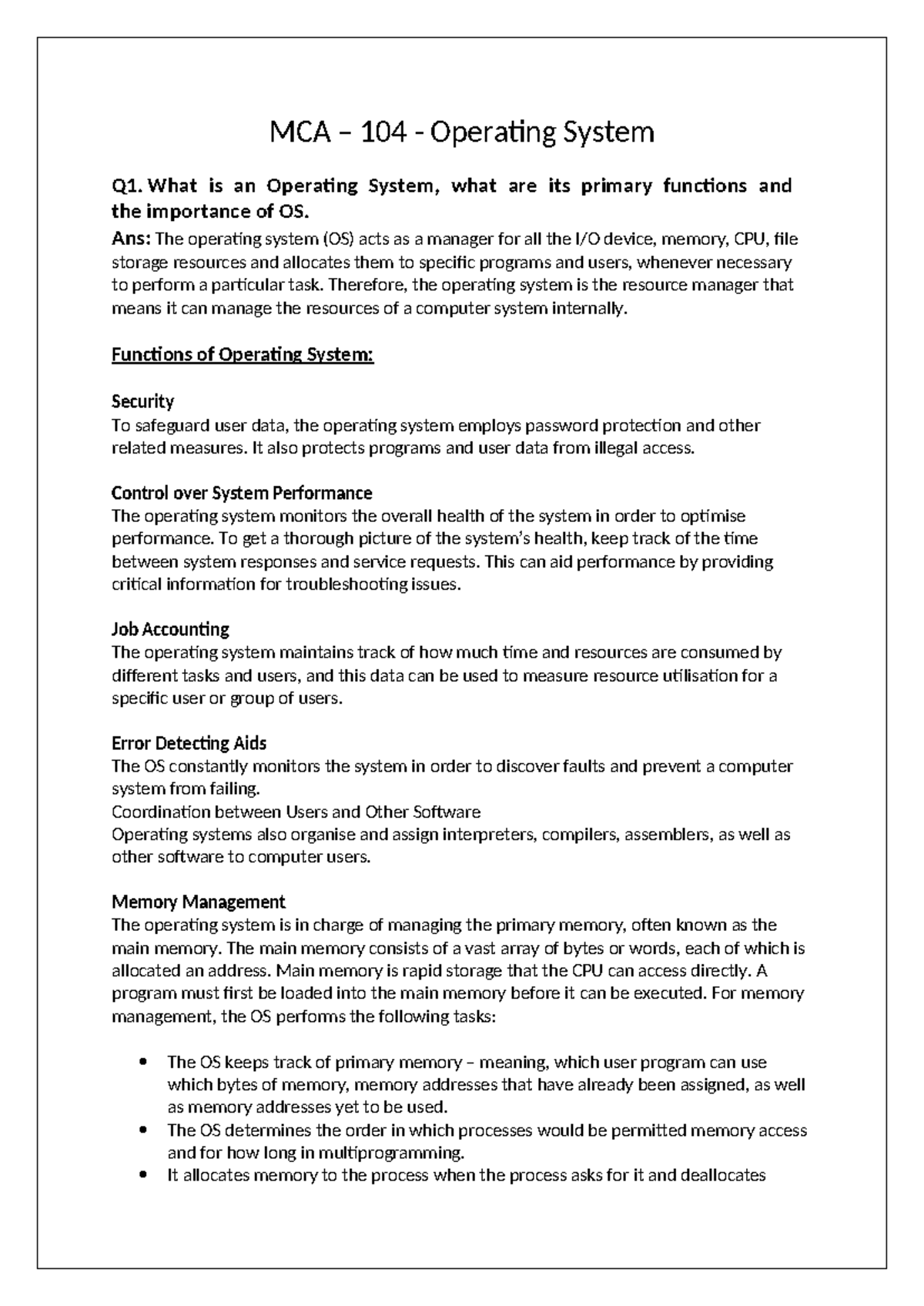 MCA – 104 - Operating System - MCA – 104 - Operating System Q1. What is ...