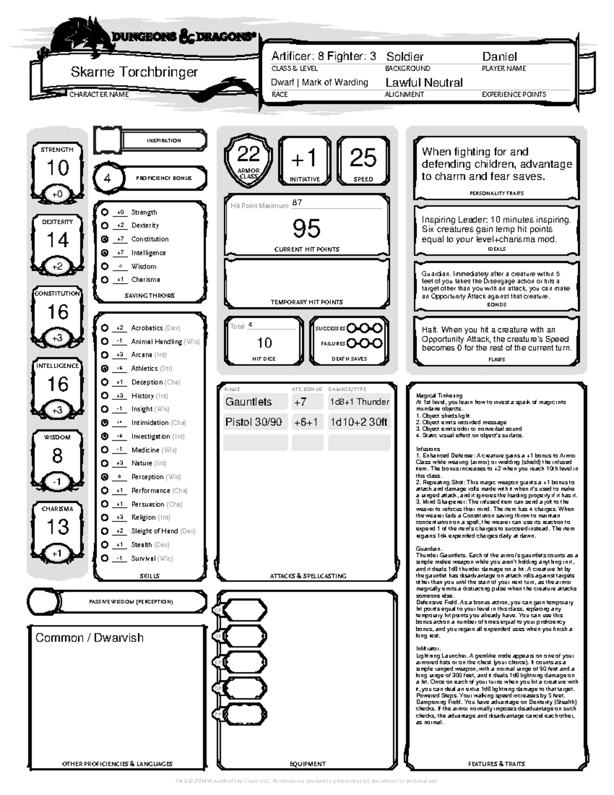 Skarne Torchbringer 10 - RACE CLASS & LEVEL PLAYER NAME CHARACTER NAME ...