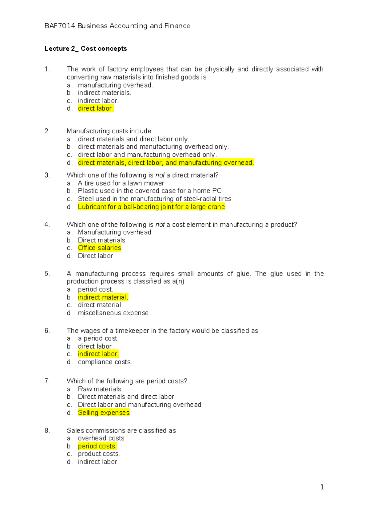 Lecture 2 Cost concepts Q - Lecture 2_ Cost concepts The work of ...