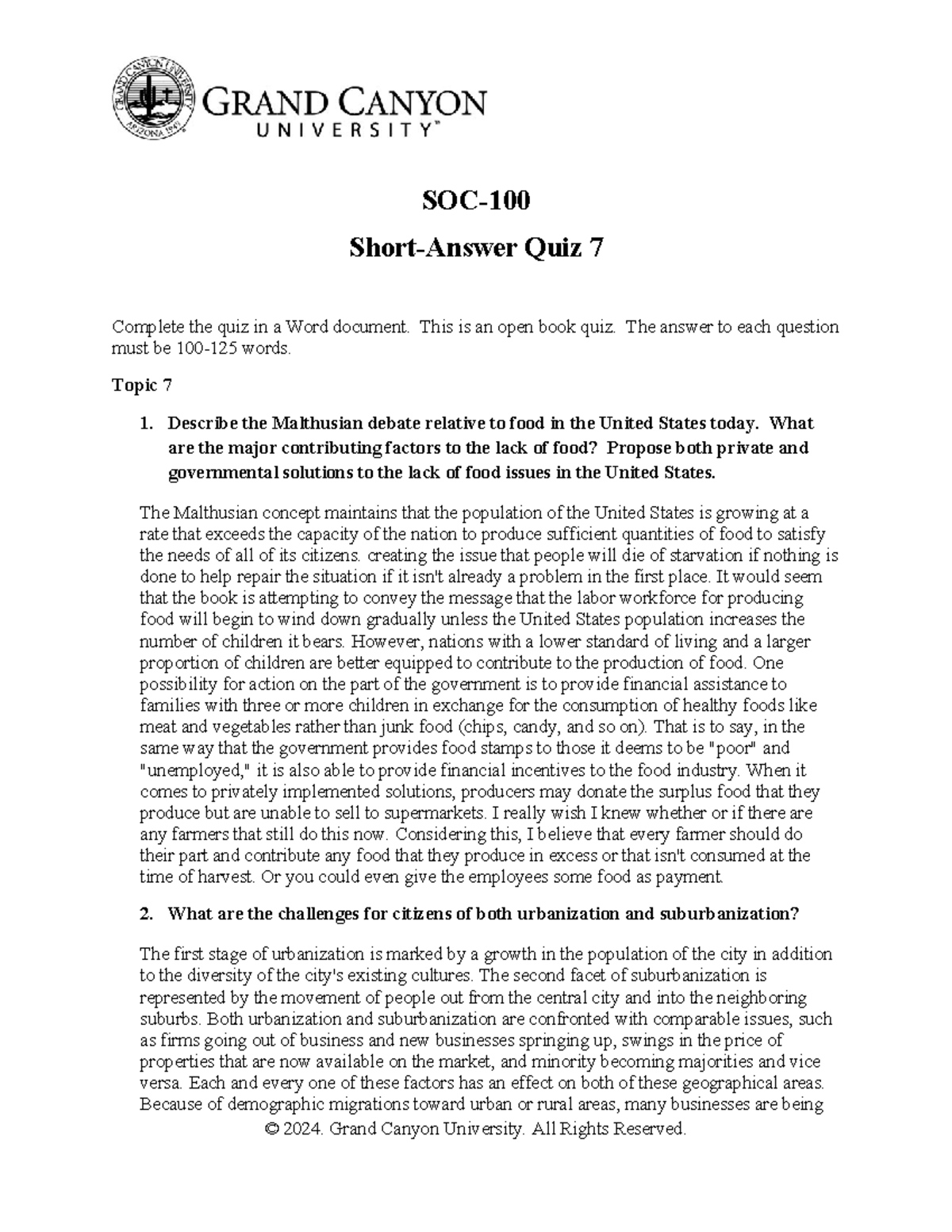SOC-100.Short-Answer Quiz 7 michellekirkland - SOC- Short-Answer Quiz 7 ...