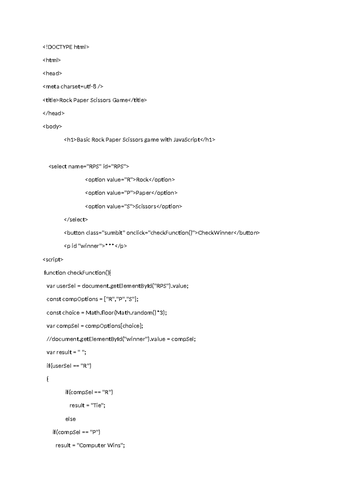 Rock Paper Scissors code