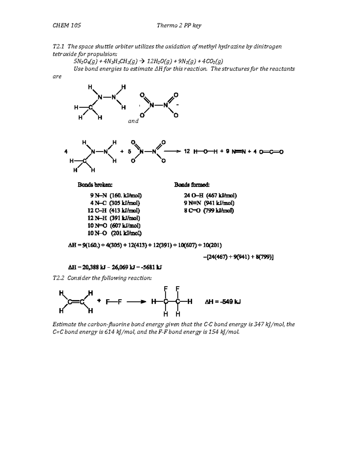 Thermo 2 PP key - CHEM 105 Thermo 2 PP key T2 The space shuttle orbiter ...