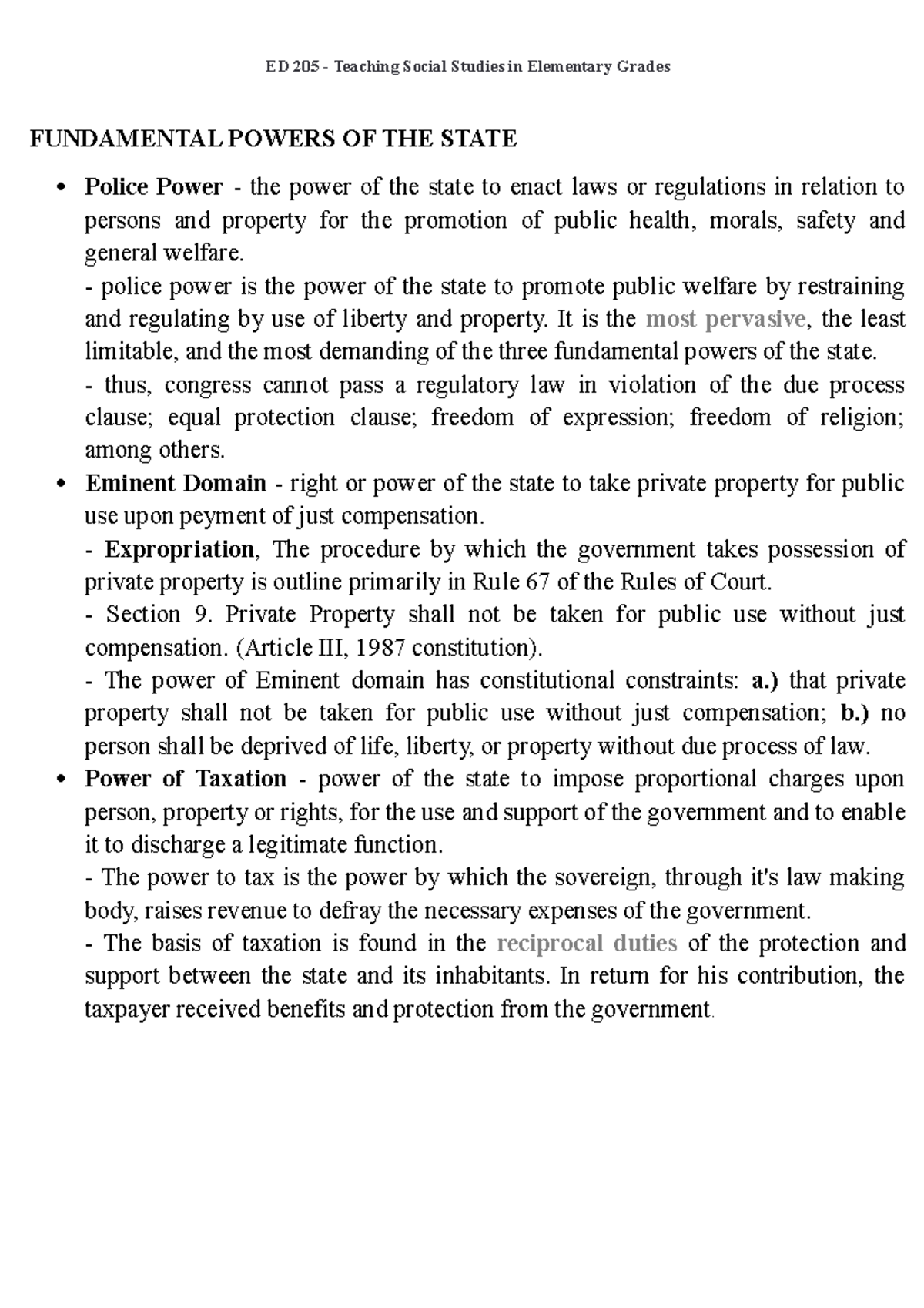 Fundamental power of state - ED 205 - Teaching Social Studies in ...