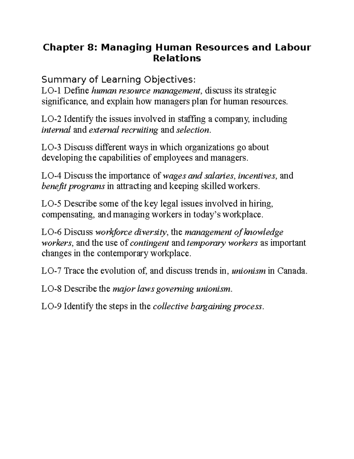 Chapter 8- Managing Human Resources and Labour Relations - Chapter 8 ...