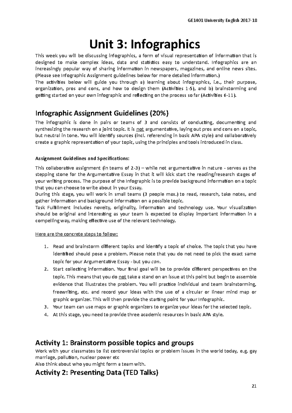 Unit 3 Infographics July 2017 - GE1401 University English 2017-18 Unit ...